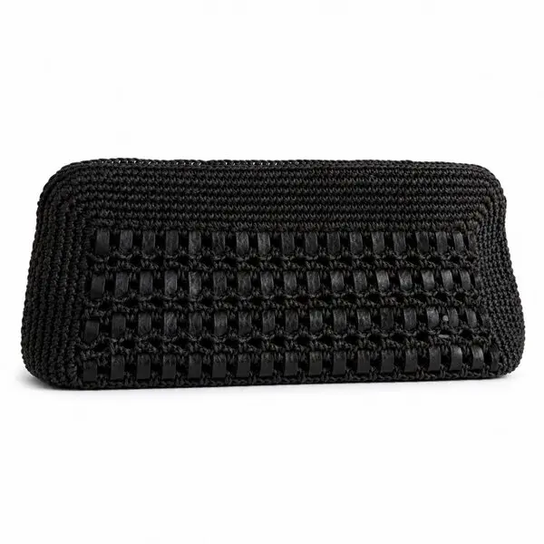 HAMEL ATELIER Handwoven Leather Raffia Clutch - Black
