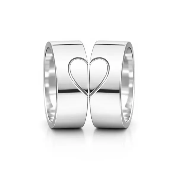 UNALOE Couple Heart Band Rings In Sterling – Matching Promise Rings For Him & Her - Silver