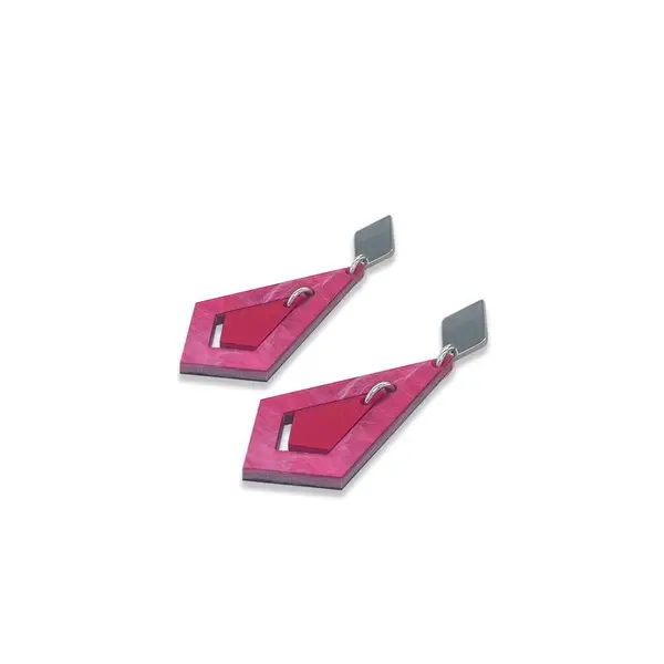 TOOLALLY Red / Pink Art Deco Diamond Earrings Pink Swirl & Royal Red - Red/pink