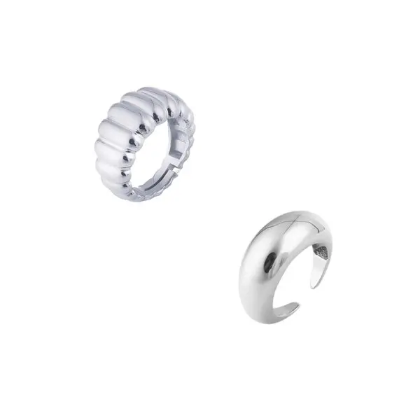 SPERO LONDON Large Multi Dished Puffy & Dome Sterling Ring Stacking Set - Silver