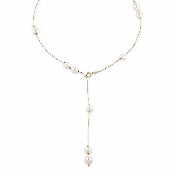 PEARL CODE Gold Baroque Pearl Lariat Necklace – Adjustable Back Drop - White