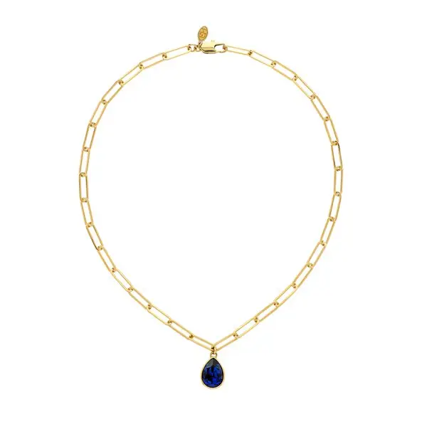 EMMA HOLLAND JEWELLERY Gold / Blue Indigo Pear Crystal Chain Necklace - Gold/blue