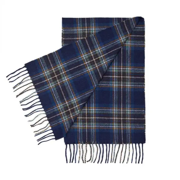 HEGARTY Tan Check Blue Tartan Lambswool Scarf - Blue/brown