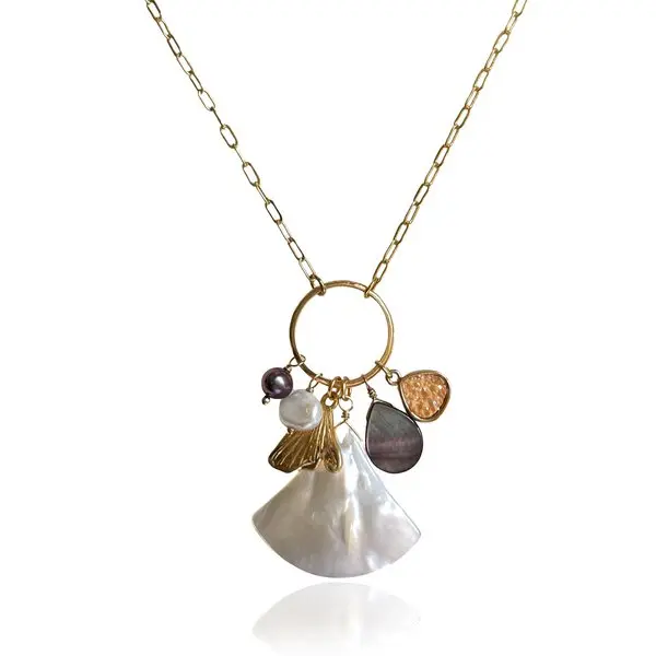 RARE MATTERS JEWELRY Grey / White Radiance Charm Necklace – Natural Shell & Mermaid Tail - Grey/white