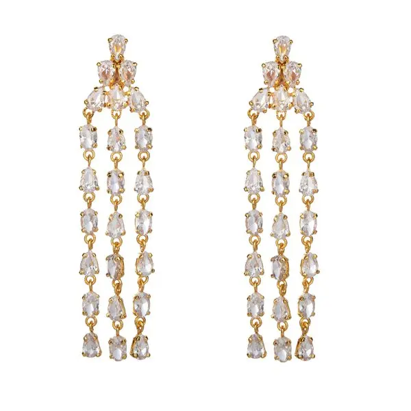 Bounkit Neutrals Ava Earrings Clear Quartz Clip On - Gold