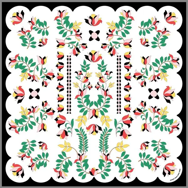 JESSIE ZHAO NEW YORK Double Sided Silk Scarf Floral Parade - White