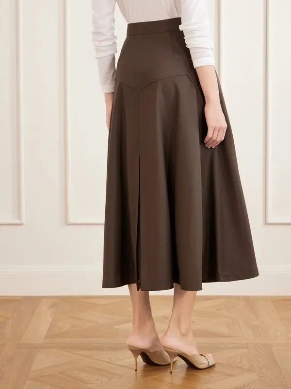 Burberry Belted Wool Gabardine A-line Midi Skirt