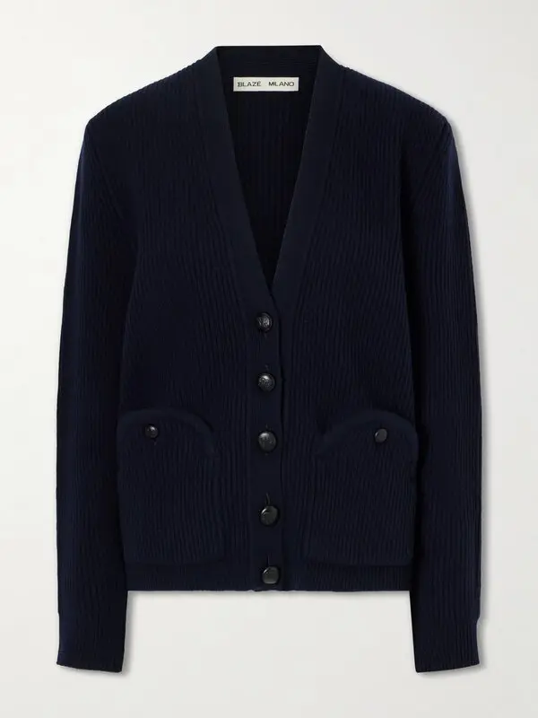 BLAZÉ MILANO Ribbed Wool And Cashmere-blend Cardigan - Blue