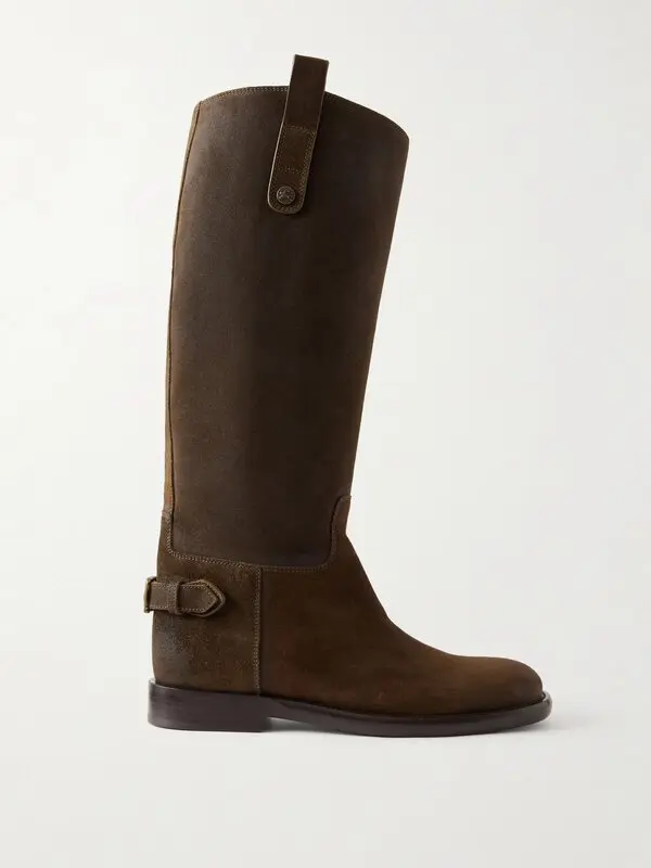 Burberry Buckled Suede Knee Boots