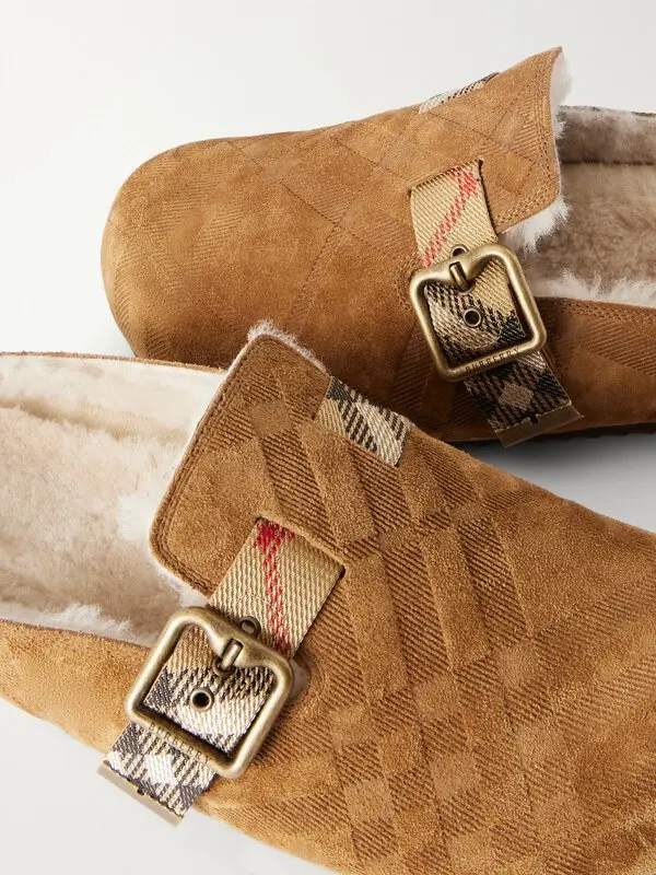 Burberry Shearling-trimmed Suede Clogs