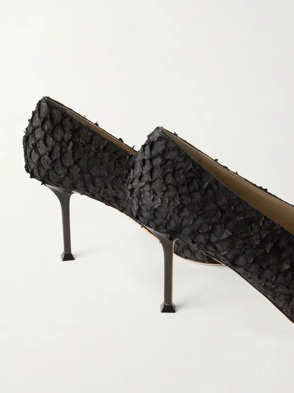 CHRISTEN Helix 75 Frayed Fish Skin Pumps