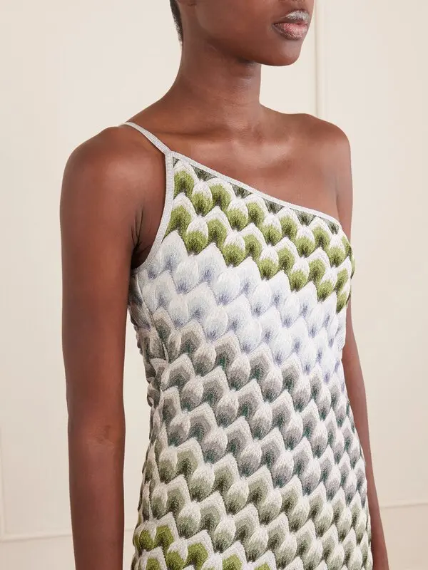 Missoni One-shoulder Metallic Crochet-knit Mini Dress - Multi