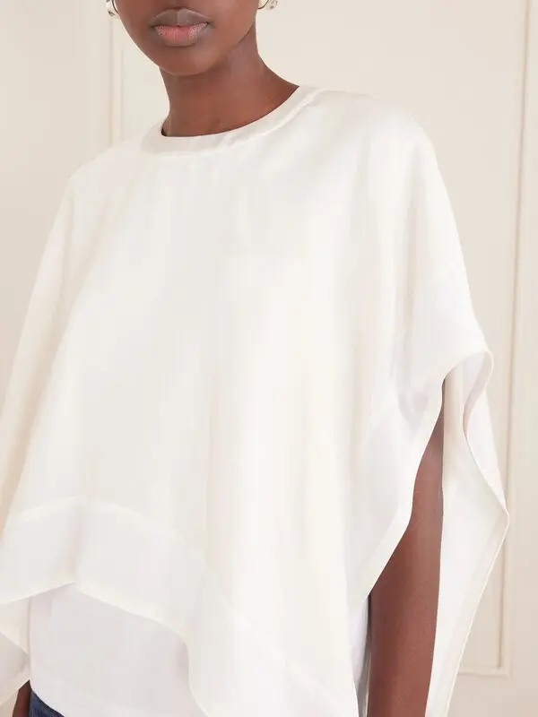 Sacai Layered Cotton-trimmed Satin Blouse - Neutrals