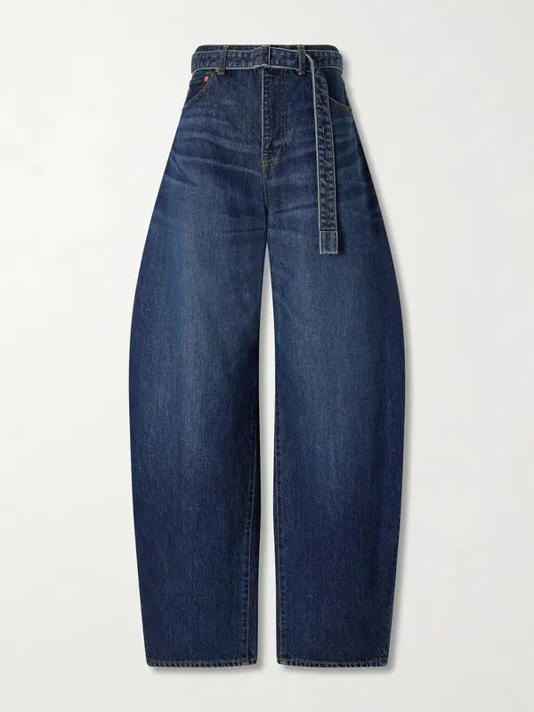 Sacai Belted High-rise Wide-leg Jeans - Blue