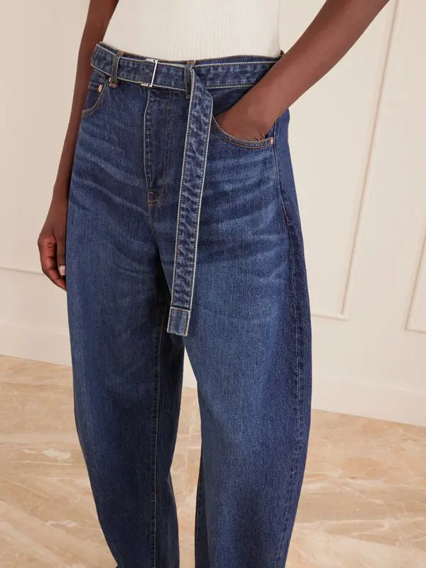 Sacai Belted High-rise Wide-leg Jeans