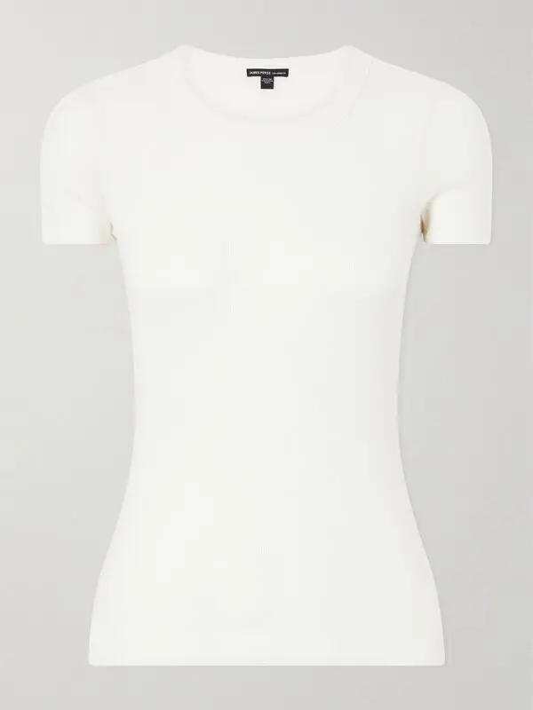 JAMES PERSE Ribbed Cotton And Cashmere-blend T-shirt - Neutrals