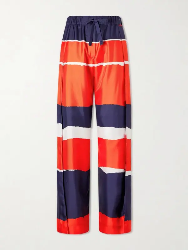 Loewe Printed Silk-twill Wide-leg Pants - Red