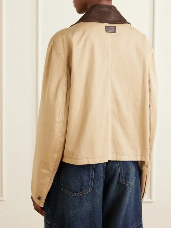 Loewe Cropped Belted Corduroy-trimmed Cotton-gabardine Jacket