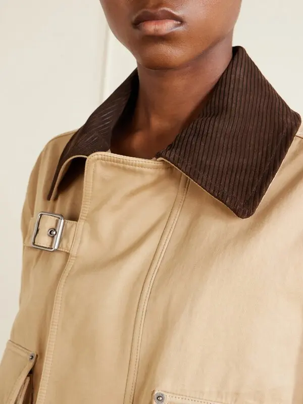 Loewe Cropped Belted Corduroy-trimmed Cotton-gabardine Jacket