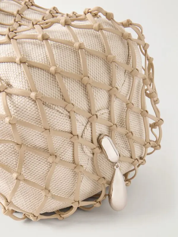 Savette Macrame Bead-embellished Canvas-trimmed Leather Clutch - Neutrals