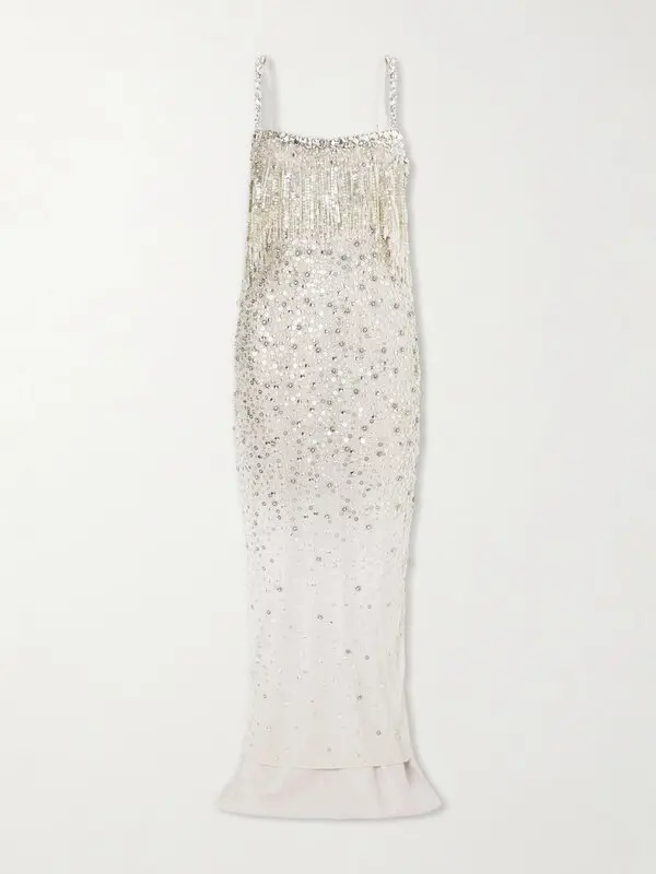 Jenny Packham Iris Embellished Cape-effect Georgette Gown - Silver