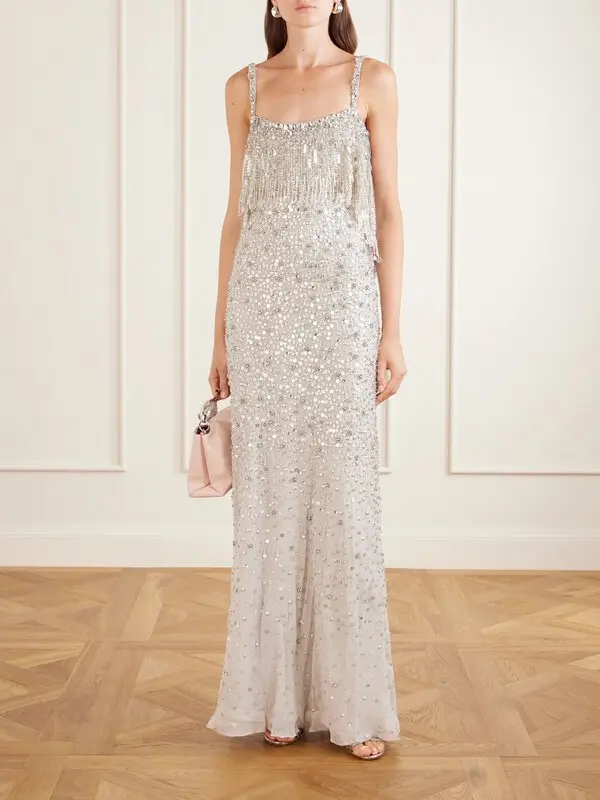 Jenny Packham Iris Embellished Cape-effect Georgette Gown