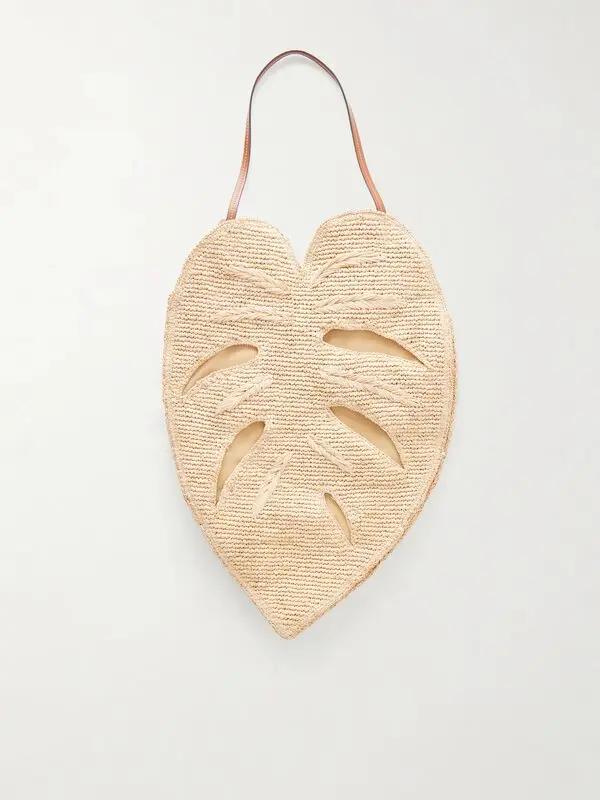 Staud Palm Leather-trimmed Raffia Tote