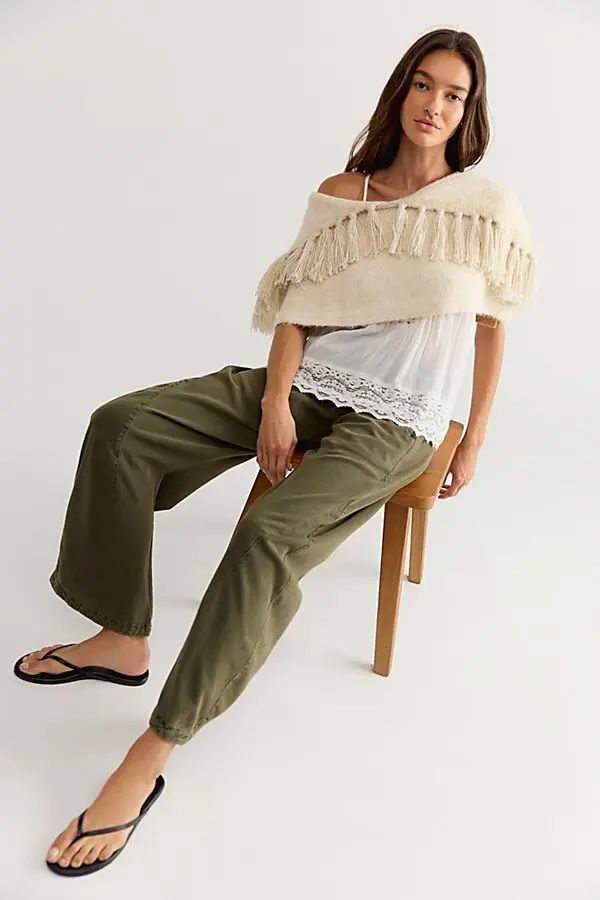 Free People Cabin Fever Fringe Capelet Top At - Ivory