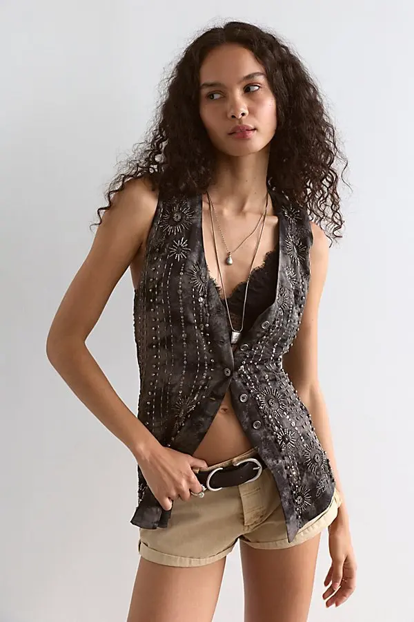 Free People Arden Embellished Vest Jacket