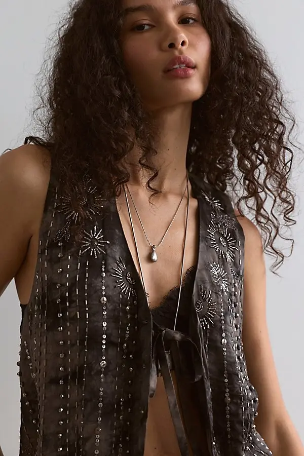 Free People Arden Embellished Vest Jacket