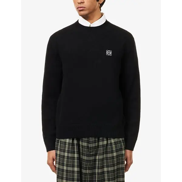 Loewe Crewneck Wool Jumper With Anagram Embroidery - Black