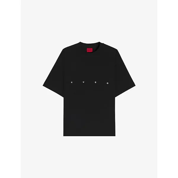 Hugo Brand-print Oversized-fit Cotton-jersey T-shirt - Black