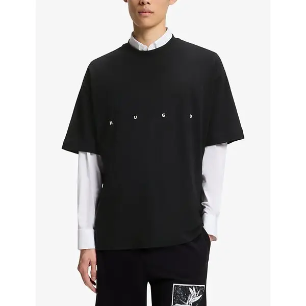 Hugo Brand-print Oversized-fit Cotton-jersey T-shirt
