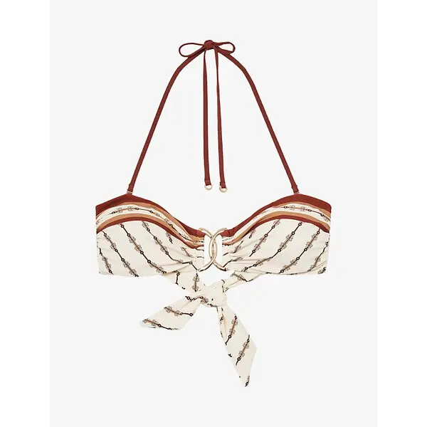 REISS Johannah Chain-print Bandeau Bikini Top - Ivory