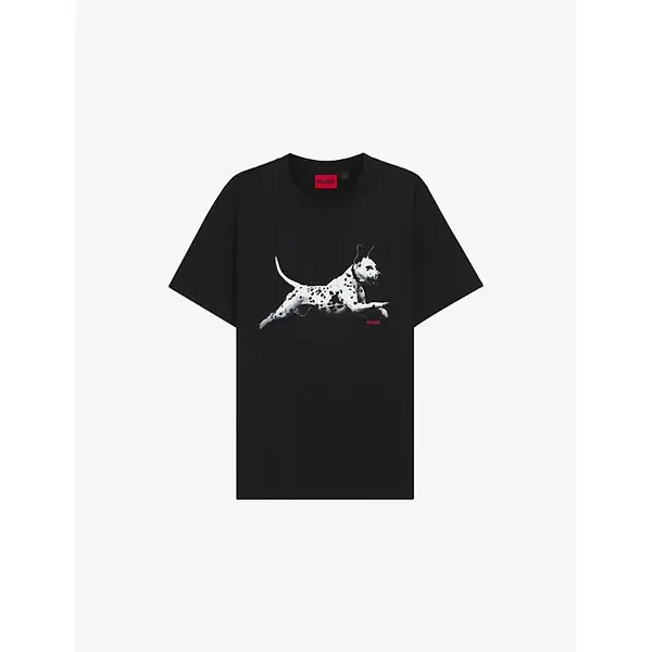 Hugo Dalmatian-print Short-sleeved Cotton-jersey T-shirt - Black