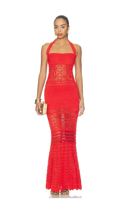 Retrofete Peggie Crochet Dress In . Also - Red