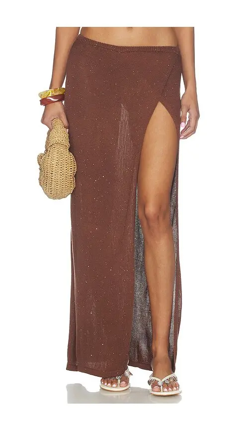 RUNAWAY THE LABEL Kiva High Side Slit Maxi Skirt In . Also - Chocolate