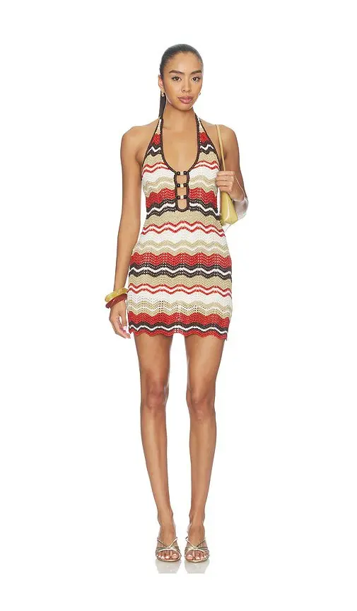RUNAWAY THE LABEL Vernanza Halter Knit Mini Dress In . Also - Orange