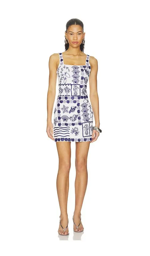OCEANUS Marie Sea Full Beaded Dress In . Also - Blue