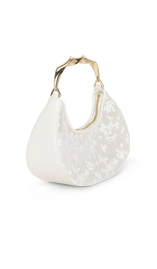 Simkhai Nixi Floral Embroidered Mesh Twist Handle Bag - White