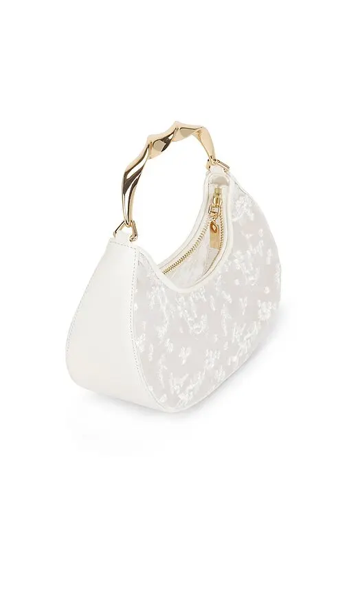 Simkhai Nixi Floral Embroidered Mesh Twist Handle Bag - White