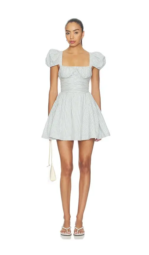 For Love & Lemons Saltwater Striped Linen Puff Sleeve Mini Dress In . Also - Blue