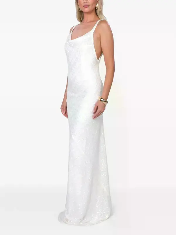 ROSERRY Margot Sequin-embellished Cowl-neck Maxi Dress - White