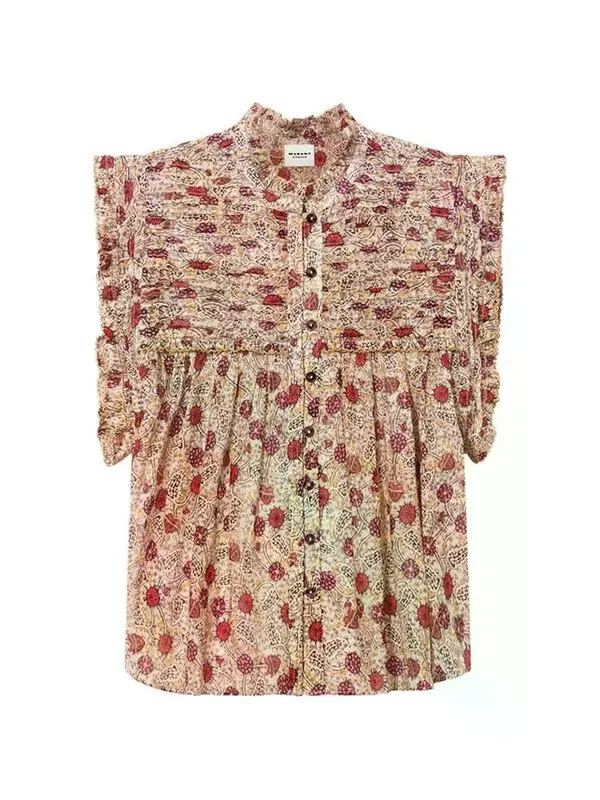 MARANT ETOILE Sleeveless Floral Print Top With Ruffled Trim - Neutrals