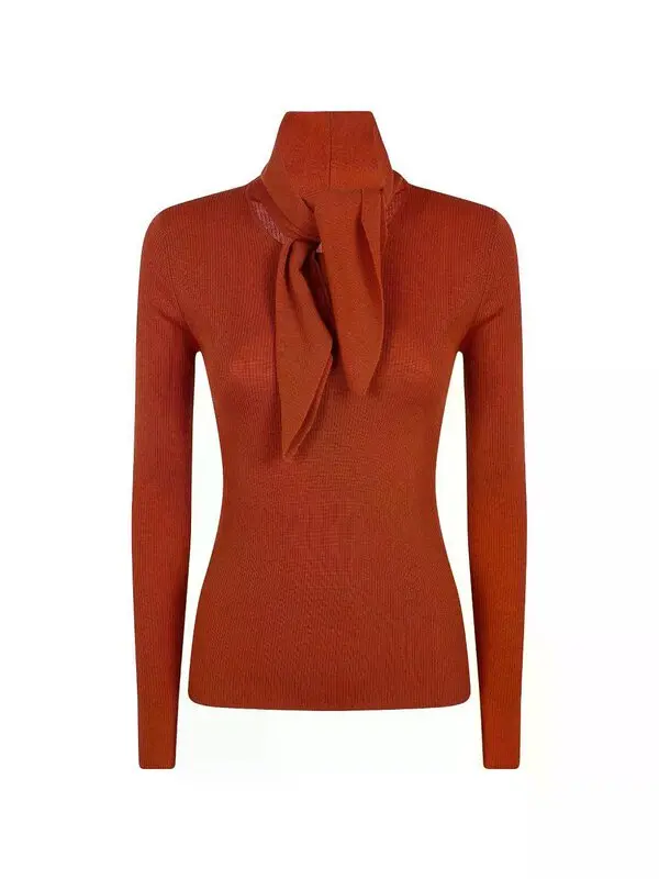 P.a.r.o.s.h Pussy-bow Ribbed-knit Sweater - Orange