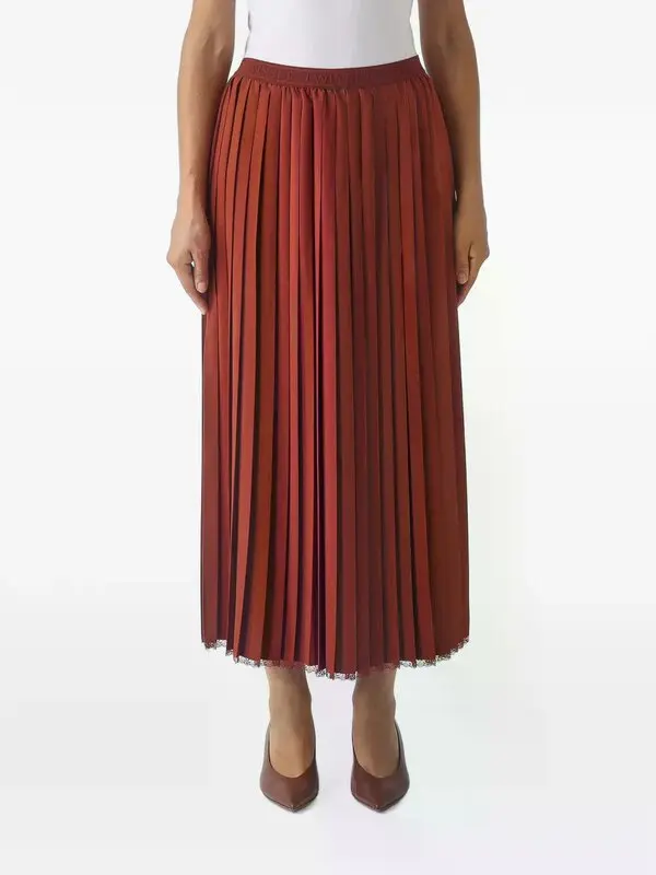 TWINSET Pleated Logo Waistband Midi Skirt - Brown