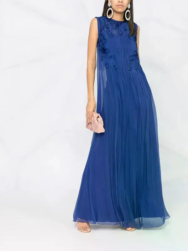 Alberta Ferretti Ribbon-applique Fully-pleated Silk Dress - Blue