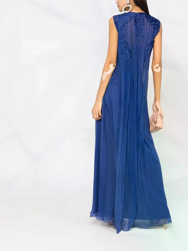 Alberta Ferretti Ribbon-applique Fully-pleated Silk Dress