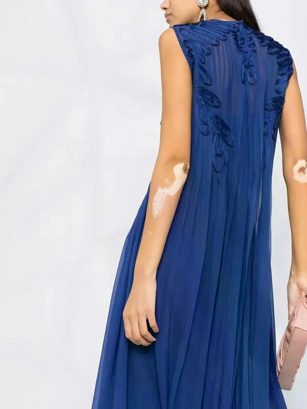 Alberta Ferretti Ribbon-applique Fully-pleated Silk Dress