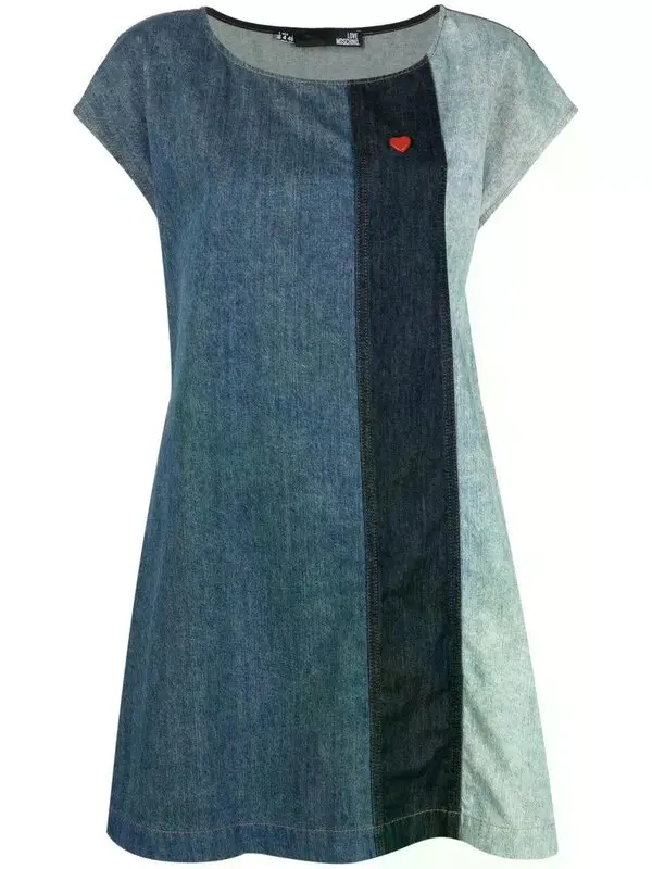 Moschino Denim Color-block Dress With Heart Applique